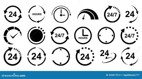 Black Time Arrow Icon Collection 24 Hours Clock Circle Arrow Icons