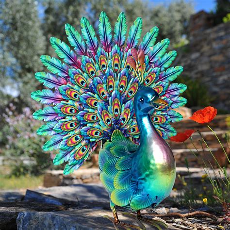 Bungalow Rose Peacock Statue Outdoor Yard Decor Metal Bird Lawn