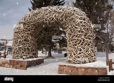 Usa Wyoming Jackson Hole Historic Town Square Elk Antler Arch