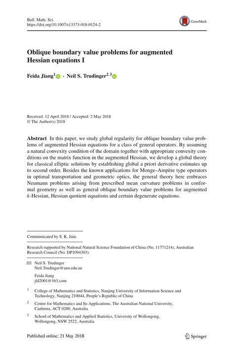 Pdf Oblique Boundary Value Problems For Augmented Hessian Equations I
