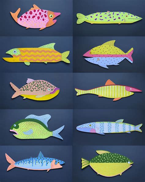 Large 3d Painted Cardboard Fish Collage Art Projects