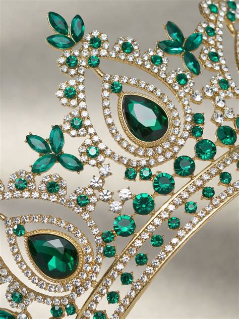 Green Pearl Victorian Crown Emerald Green Gold Tiara Royalty Crown Anna