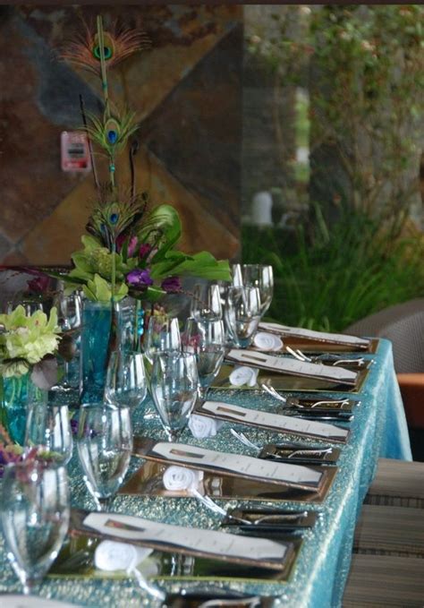 Peacock Wedding Reception Shimmery Tablecloth