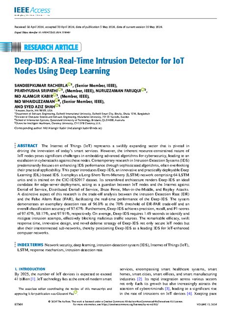 deep ids a real time intrusion detector for io t nodes using deep