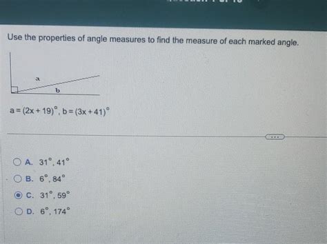 Solved Use The Properties Of Angle Measures To Find The Chegg