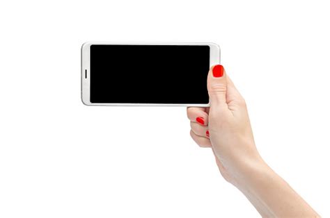 여자의 손을 잡고 빈 화면 흰색 스마트폰 백색에 절연 되어 있습니다 공란에 대한 스톡 사진 및 기타 이미지 공란 광고