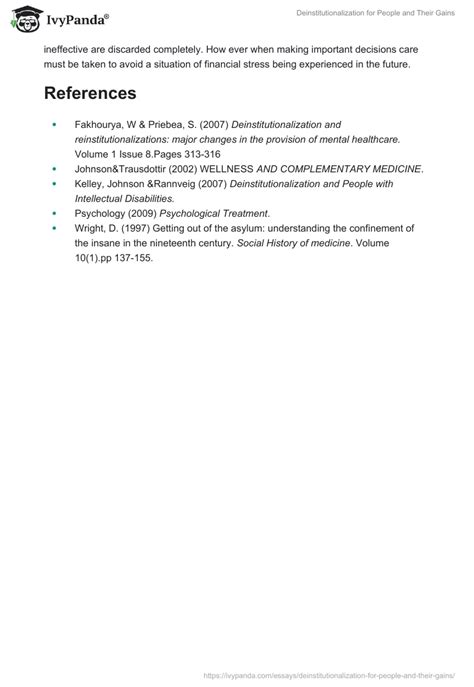 Deinstitutionalization For People And Their Gains 1281 Words Report Example