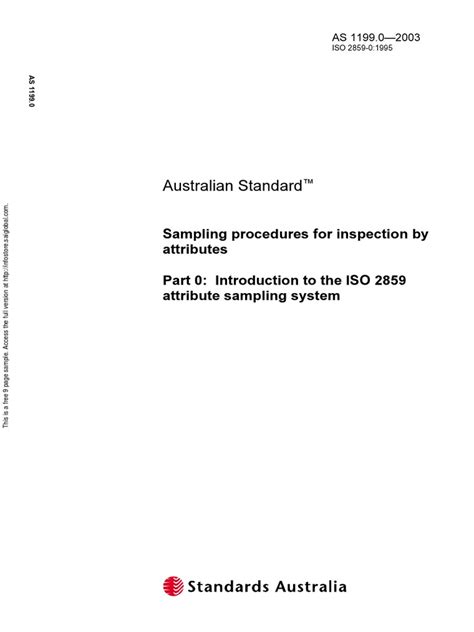 As 1199 0 2003 Sampling Procedures For Inspection By Attributes Introduction To The Iso 2859