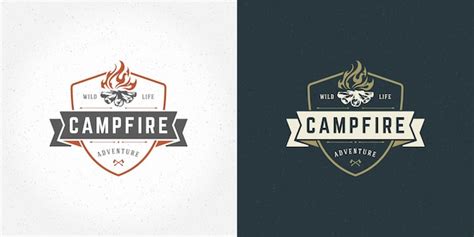 Ilustración de emblema de logo de fogata o Vector Premium