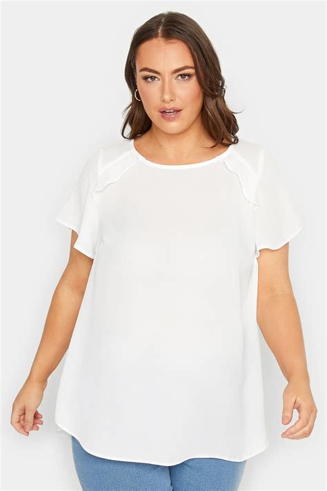 Yours Plus Size White Frill Short Sleeve Blouse Yours Clothing