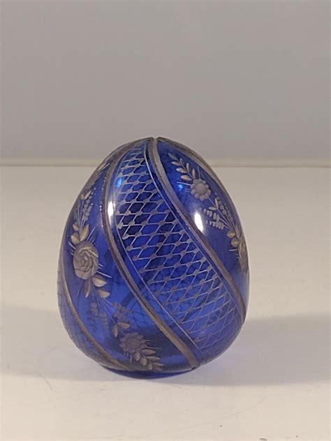Cobalt Blue Glass Russian Faberge Style Egg