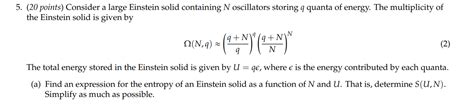 Solved 5 20 Points Consider A Large Einstein Solid