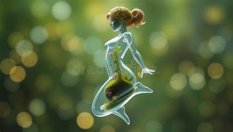 A Translucent Female Figure Appears Floating Filled With Elements Of Nature Like Stock