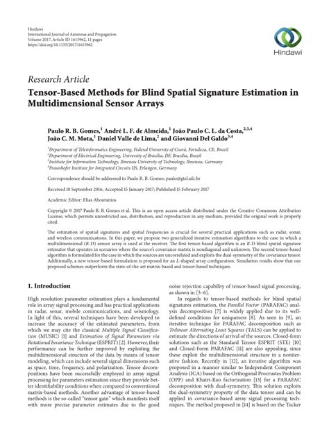 Pdf Tensor Based Methods For Blind Spatial Signature Estimation In