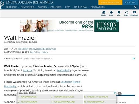 Encyclopedia Britannica Walt Frazier Handout For 9th 10th Grade