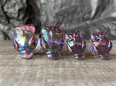 Pair Of Stunning Aurora Borealis Owl Design Pyrex Glass Plugs Gauges