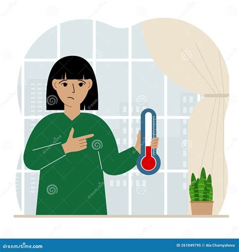 A Woman Near The Window With A Device For Measuring The Temperature In