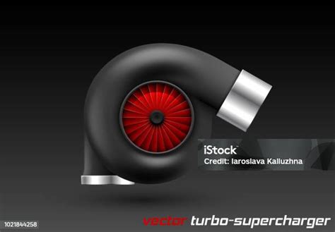 Vector Car Turbocharger Isolated On Dark Background Realistic Black