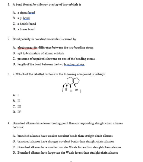 Solved 1 A Bond Formed By Sideway Overlap Of Two Orbitals