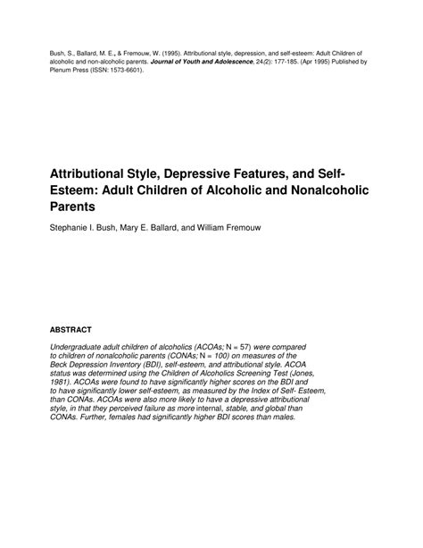 Pdf Attributional Style Depressive Features And Self Esteem Adult