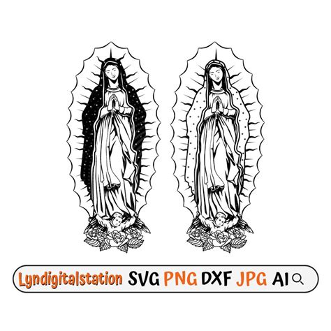 Mother Mary Svg Virgen De Guadalupe Clipart Lady Of Guadalupe Cut File Catholic Stencil