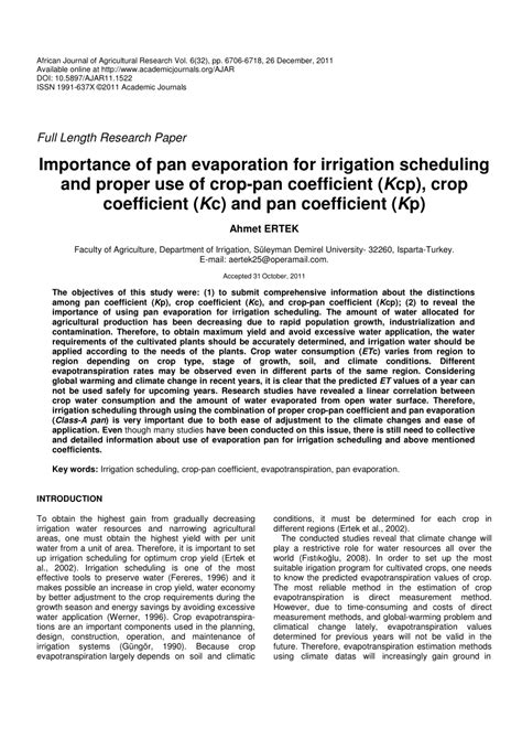 Pdf Importance Of Pan Evaporation For Irrigation Scheduling And