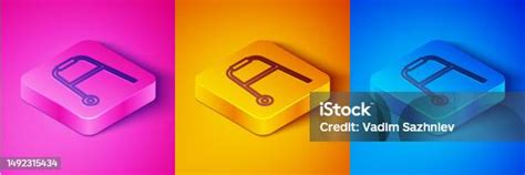 분홍색과 주황색 파란색 배경에 격리 된 장애인 아이콘을위한 등색 라인 워커 정사각형 버튼입니다 벡터 3차원 형태에 대한 스톡 벡터 아트 및 기타 이미지 Istock