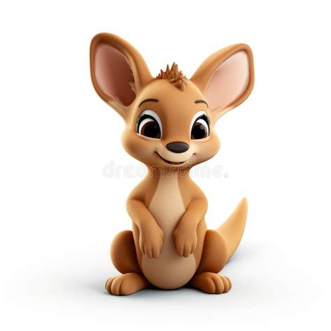 Cute Kangaroo 3d Clay Render Photorealistic Cartoon Image Stock