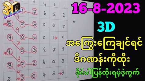 16 8 2023 3d ချဲဂဏန်း ဒိုင်ပါပြန်ကာရမဲ့ရှယ်ဒဲ့ကွက်ထိပ်လယ်ပိတ်3ဆိုဒ် 3d ဖော် ကောငိ Free Youtube
