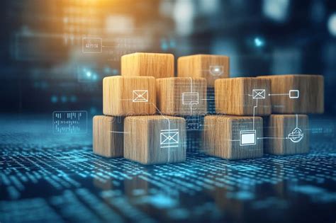 wooden blocks shaped as network grid over digital binary code