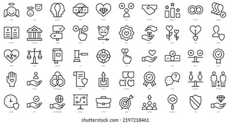 Set Simple Outline Ethics Icons Thin Stock Vector Royalty Free 2197218461 Shutterstock