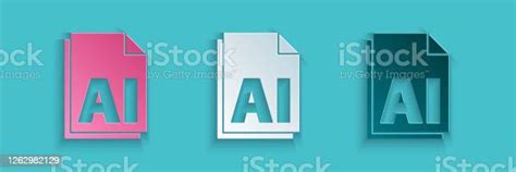 용지 잘라 Ai 파일 문서 파란색 배경에서 격리된 Ai 버튼 아이콘을 다운로드합니다 Ai 파일 기호입니다 종이 아트 스타일 벡터