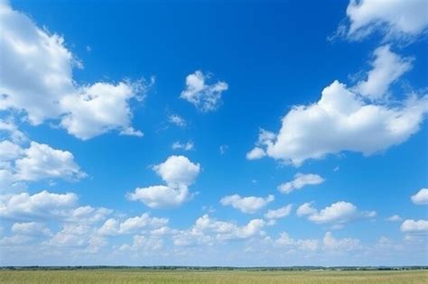 Premium Ai Image Clear Blue Sky With White Fluffy Clouds At Noon