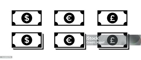 돈 은행권 벡터 아이콘 세트 유로 달러 파운드 스털링 기호 현금 그림 개념에 대한 스톡 벡터 아트 및 기타 이미지 개념 경제 교환 Istock