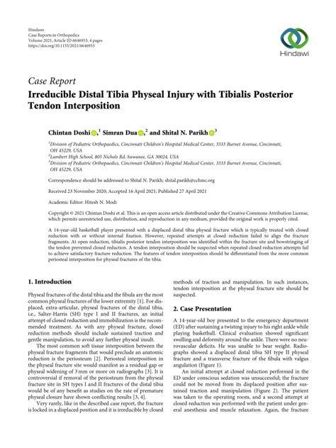 Pdf Irreducible Distal Tibia Physeal Injury With Tibialis Posterior