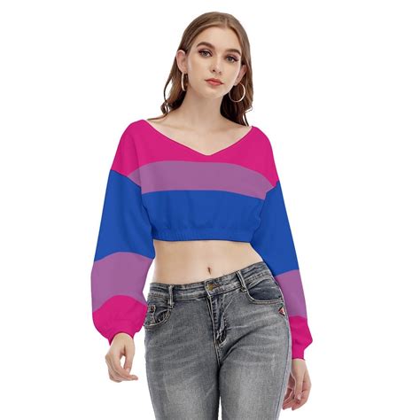 Bisexual Pride V Neck Long Sleeved Crop Top Colors Of Bisexual Pride