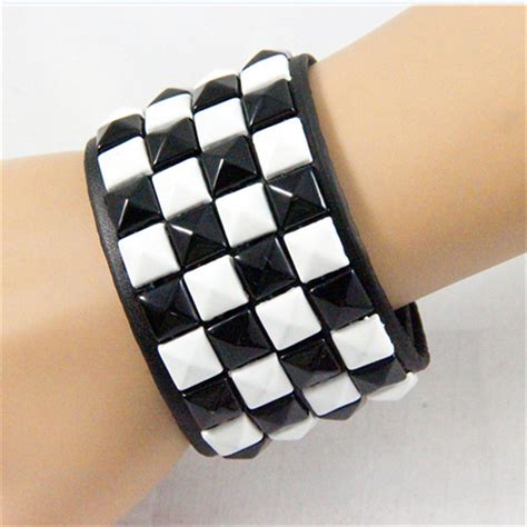 Studded Punk Rock Genuine Leather Hand Stitched Bracelet Studded Biker