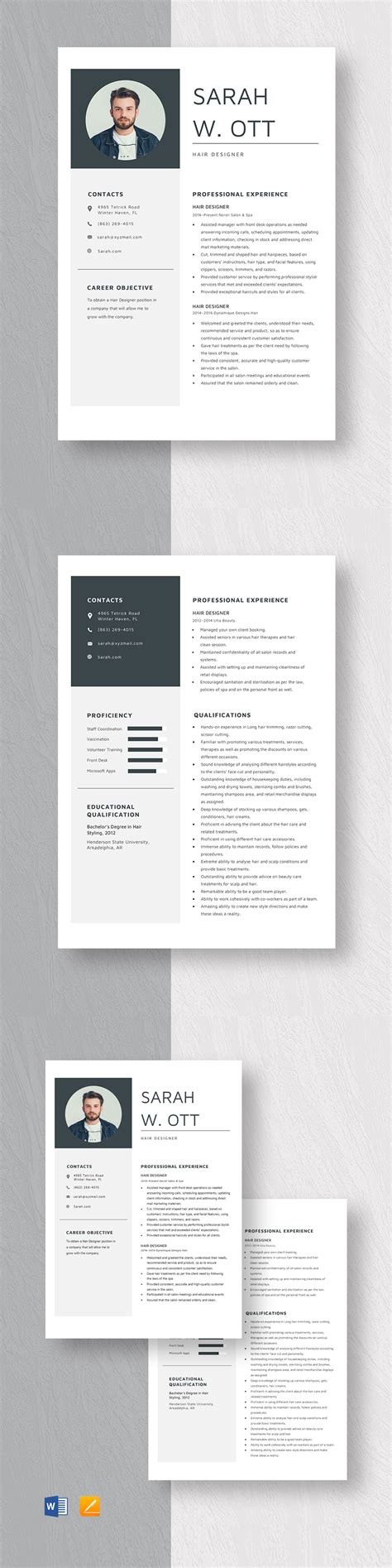 Free Impressive Hair Style Resume Template Word Apple Pages