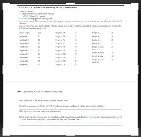 Exercise 111 Stature Estimation Using The Full