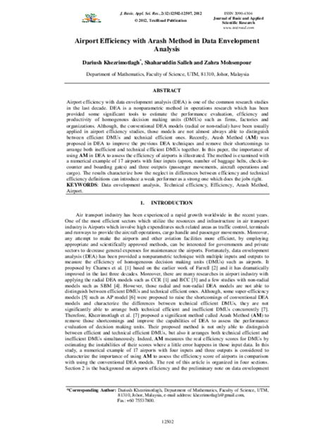 Pdf Airport Efficiency With Arash Method In Data Envelopment Analysis