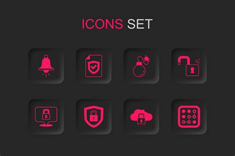 Set Shield Security With Lock Contract Shield Ringing Alarm Bell Cloud