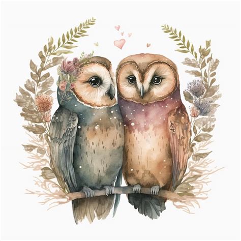 Premium Photo Watercolor Owl Couple Design