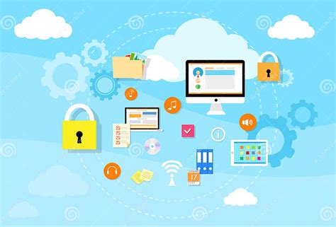 Computer Device Data Cloud Storage Security Stock Vector Illustration