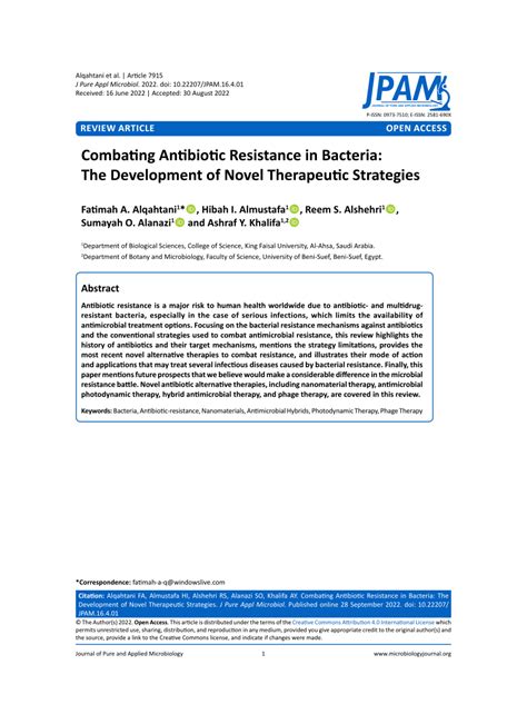 Pdf Combating Antibiotic Resistance In Bacteria The Development Of