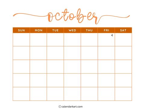 Blank Calendar Template October Adobe
