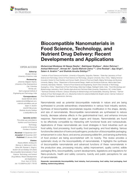 PDF Biocompatible Nanomaterials In Food Science Technology And Nutrient Drug Delivery