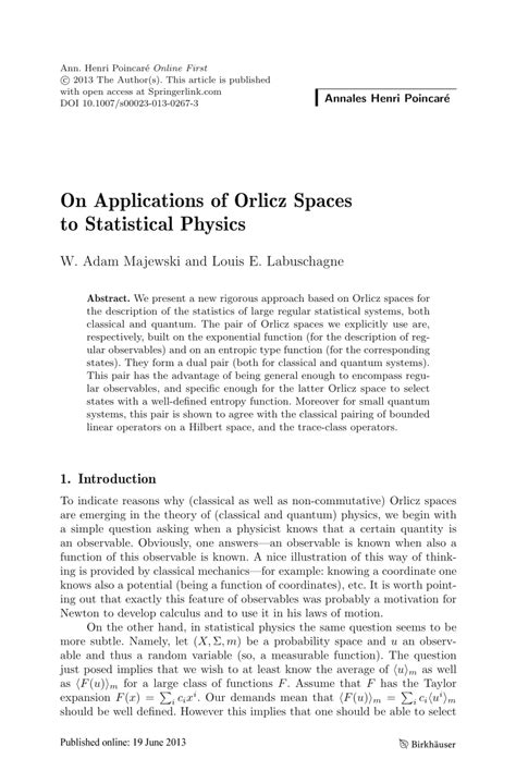 Pdf On Applications Of Orlicz Spaces To Statistical Physics