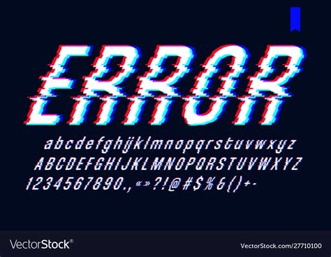 Font With Glitch Effect Digital Distorted Vector Image