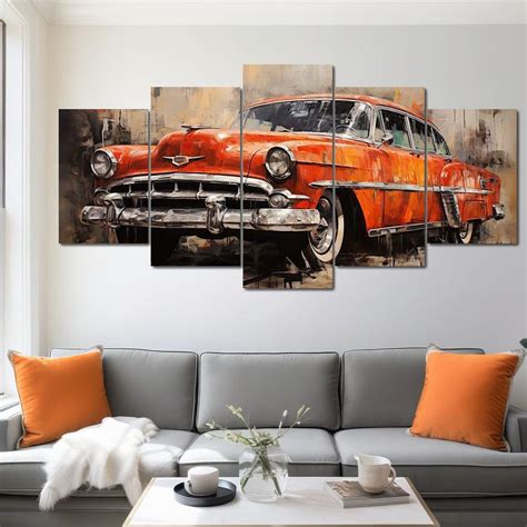 Car Collection 12 Rider Art Canvas Print Vintage Red Car Multi Panel