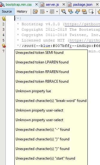 Parsing Netbeans Unexpected Token SEMI Found Whit The Boostrap Min Css File Stack Overflow